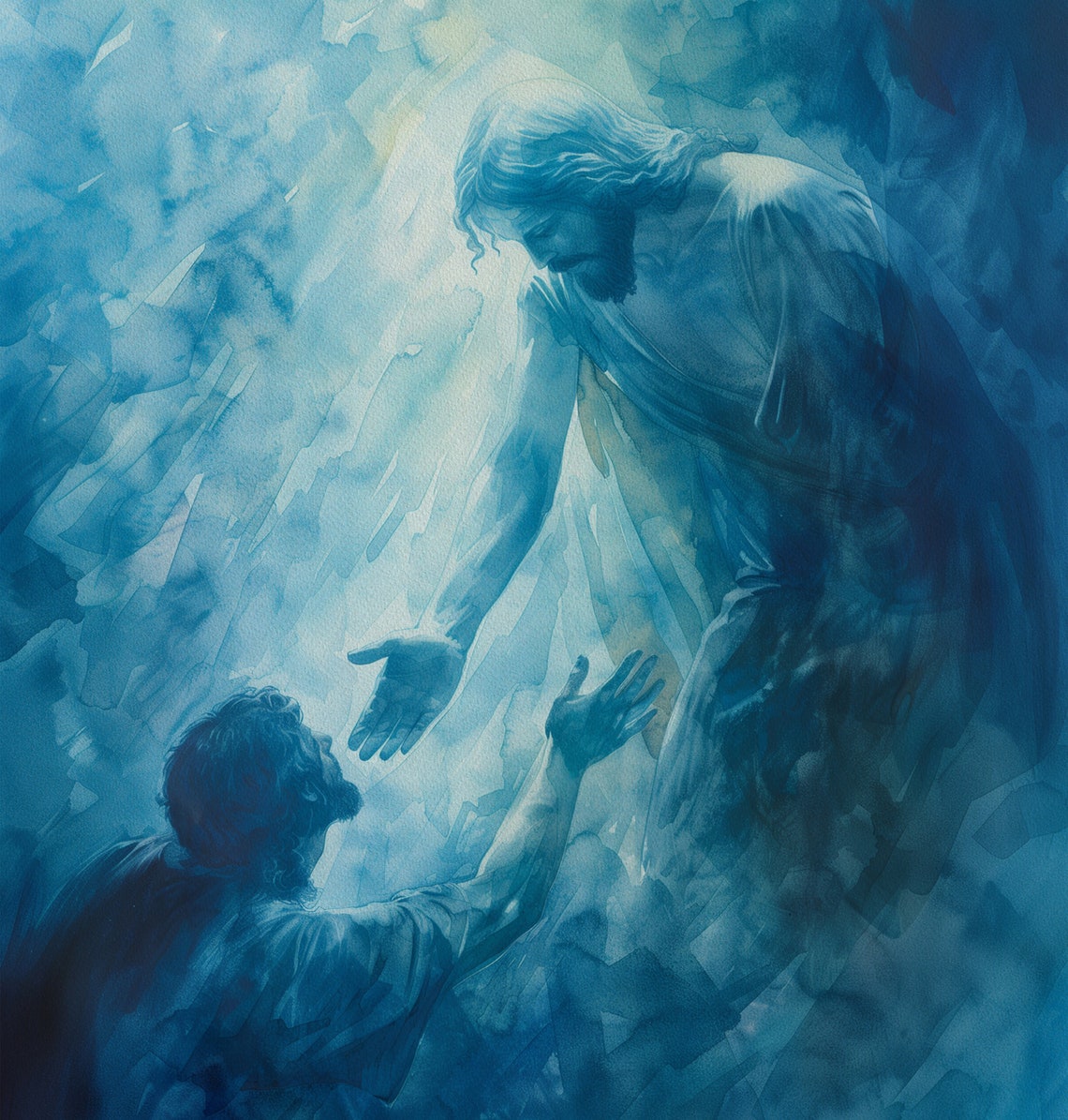 Jesus Saving in Water Art Jesus Reaching Down to Save Peter Painting ...