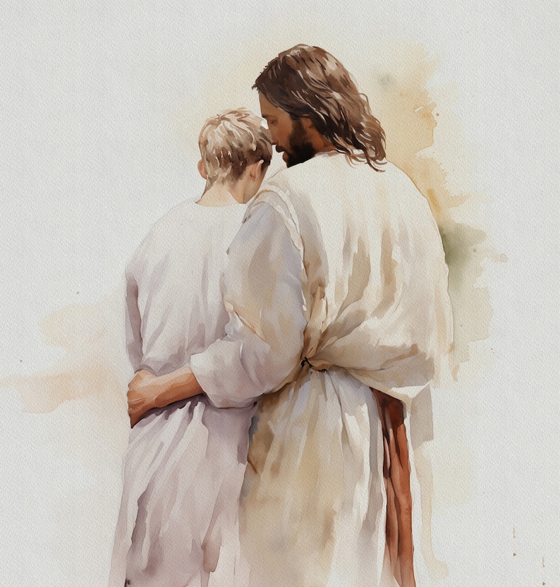 Jesus With Young Man Art Jesus Hugging Teenage Boy Art, Embrace Jesus ...