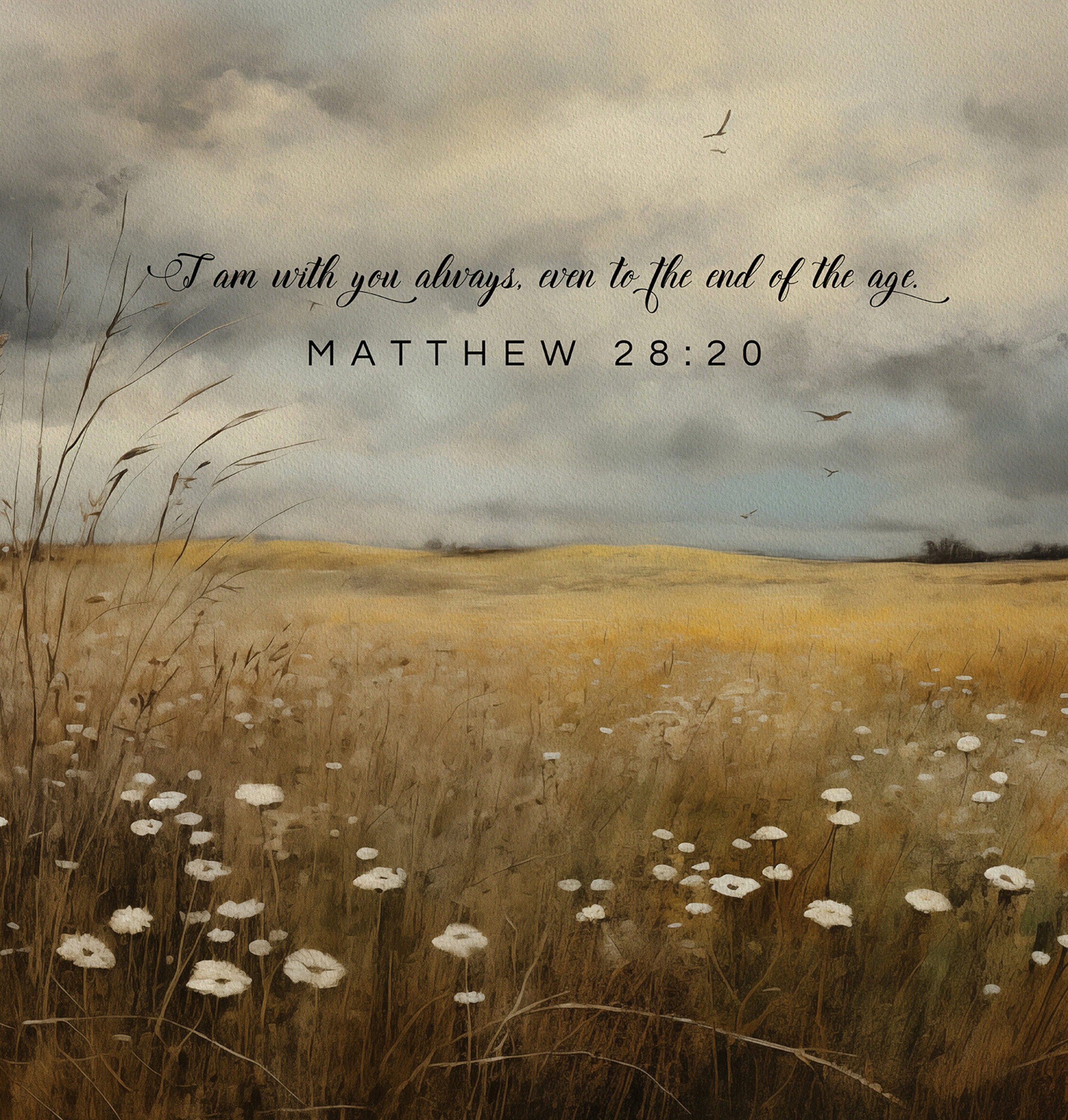 Floral Christian Wall Art Wildflowers Meadow Print Matthew 28 20 I Am ...