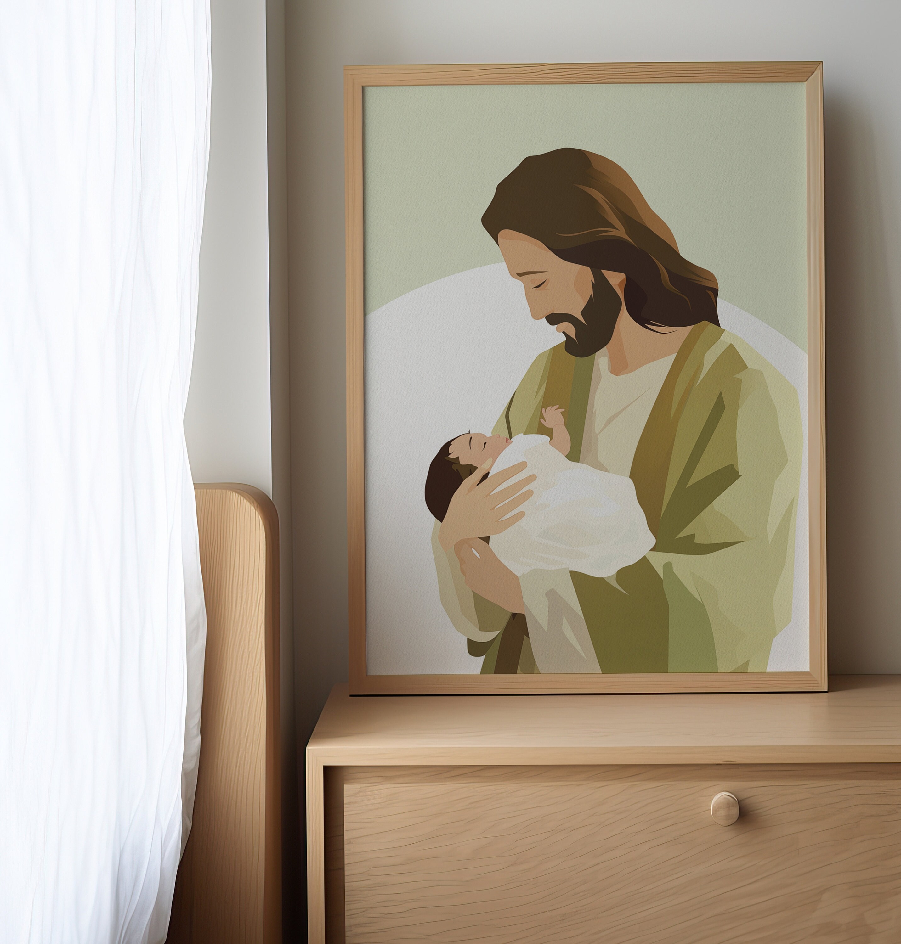 Jesus With Baby, Father Child Portrait Christening Watercolor Painting ...