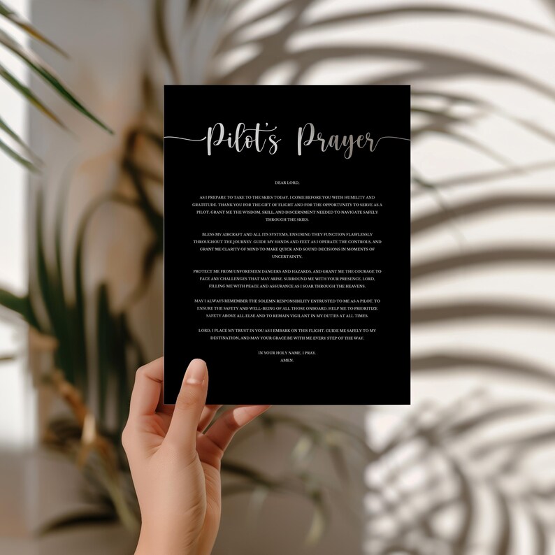 Pilot's Prayer Pilot Gift Aviator Prayer Black White Christian Prayer ...