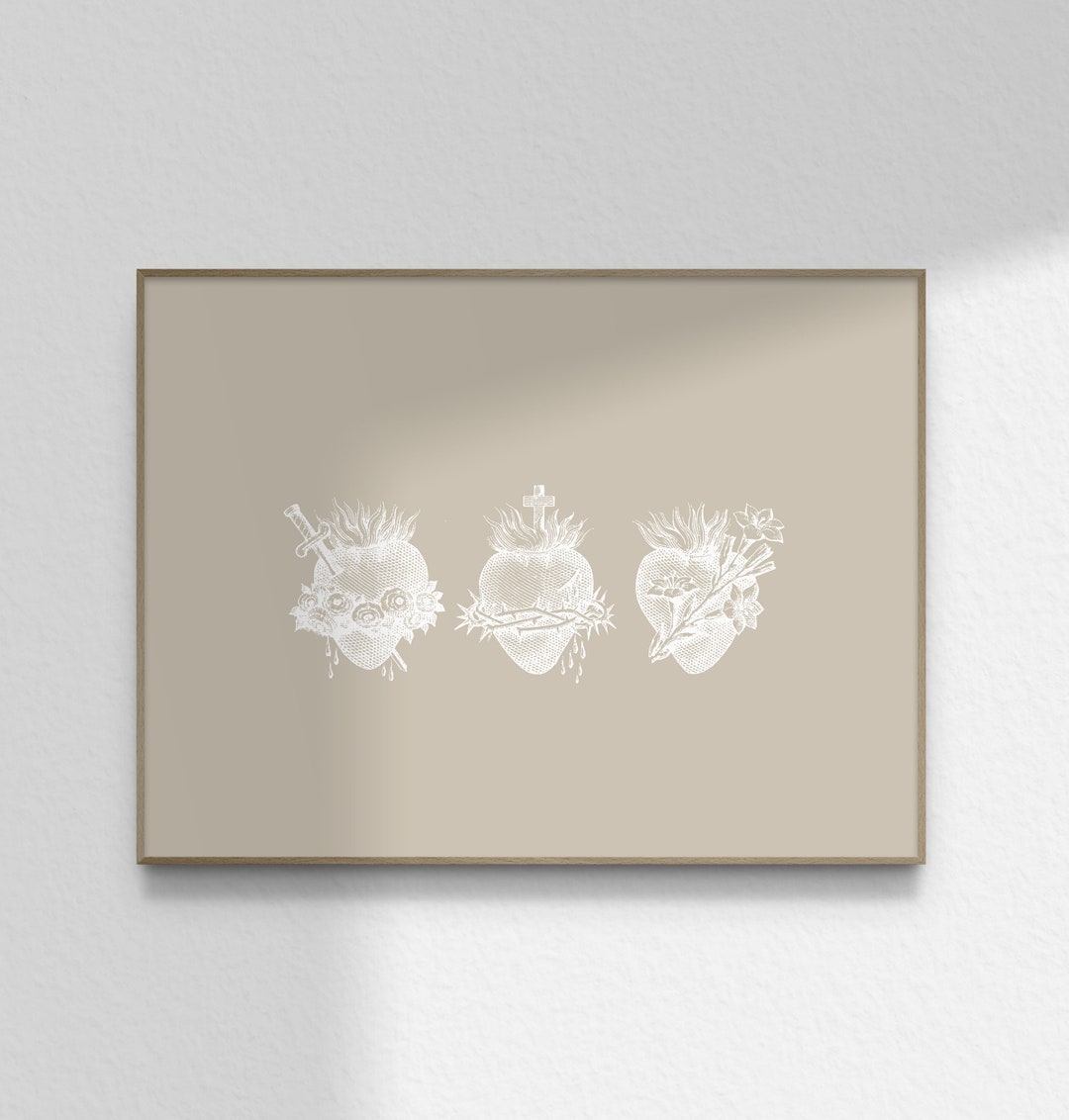 Three Hearts of the Holy Family Hearts Mary Jesus Joseph Beige Neutral ...