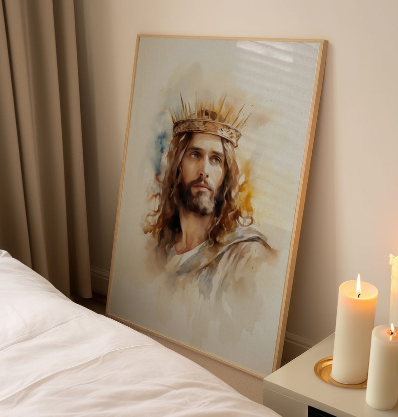 Jesus is King Jesus King of Kings Art Jesus With Crown Christian Gift ...