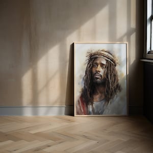 Black Jesus Christ With Dreads & Crown of Thorns, Christian Watercolor ...