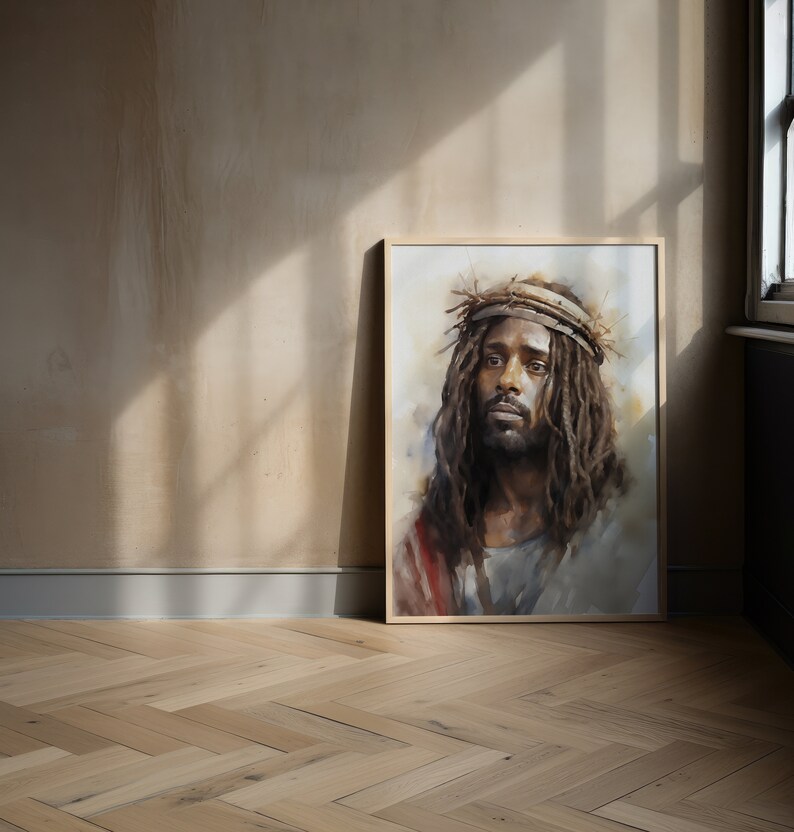 Black Jesus Christ With Dreads & Crown of Thorns, Christian Watercolor ...