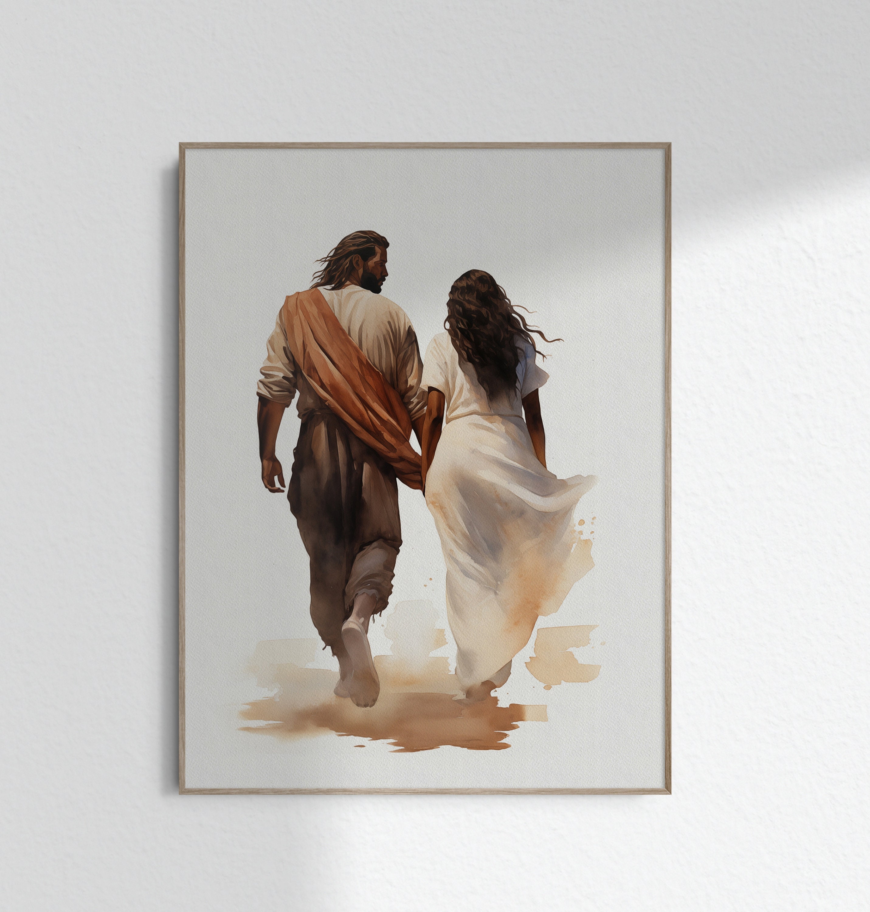 Black Christian Art Black Jesus With Woman Christ Walking With Girl ...