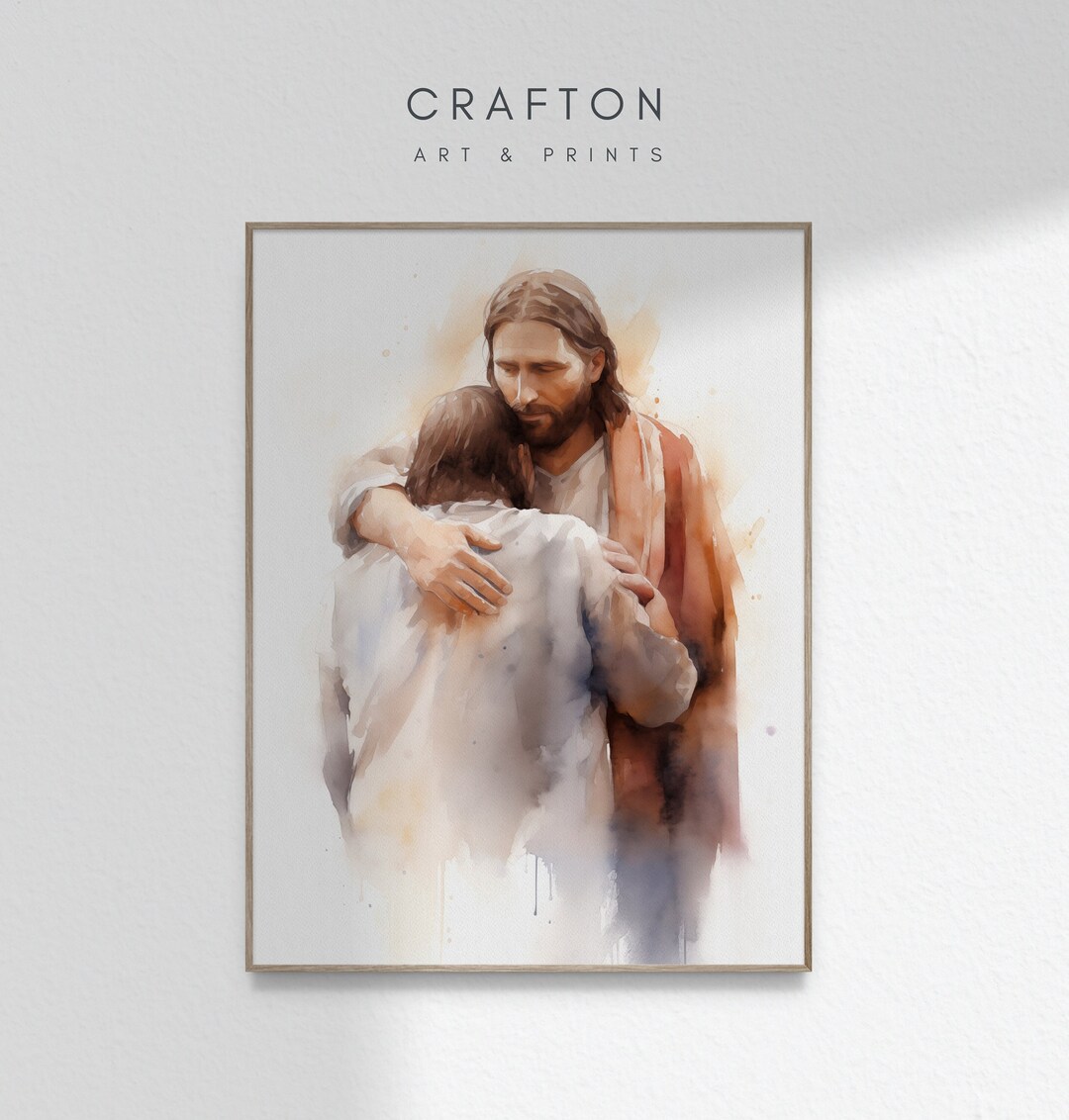 Jesus Hugging Man Jesus Holding a Man Watercolor Painting Christian ...