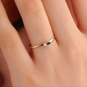 Solid Gold Fish Ring, Elegant Gold Jewelry for Women, Gold Black Ring ...