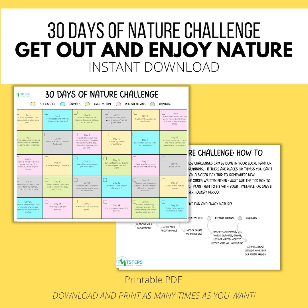 30 Days of Nature Challenge, Nature Challenge, Printable Nature Hunt ...