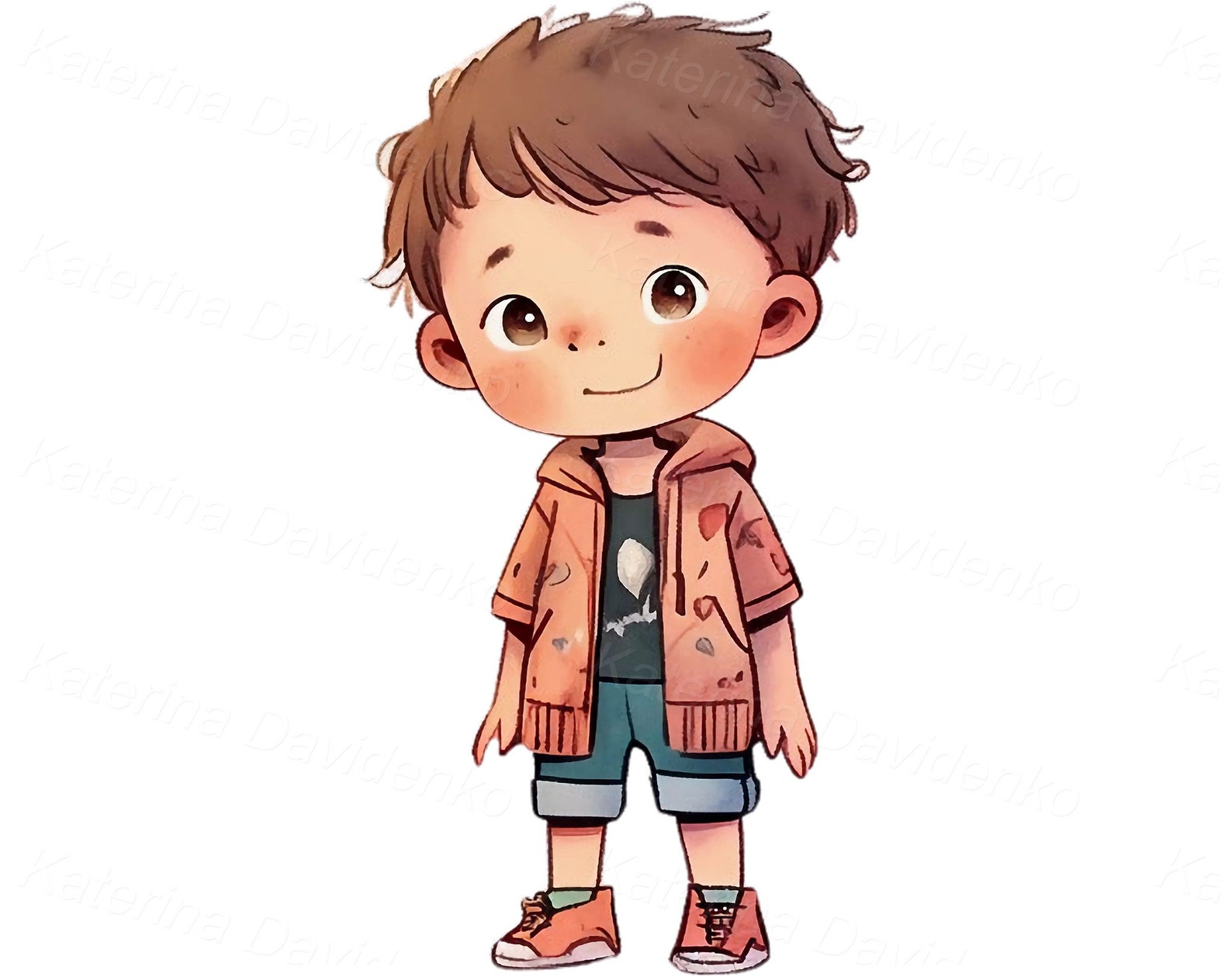 Set of Cute Standing Children, Full Height. Preschooler Cartoon Little ...