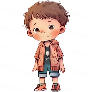 Set of Cute Standing Children, Full Height. Preschooler Cartoon Little ...