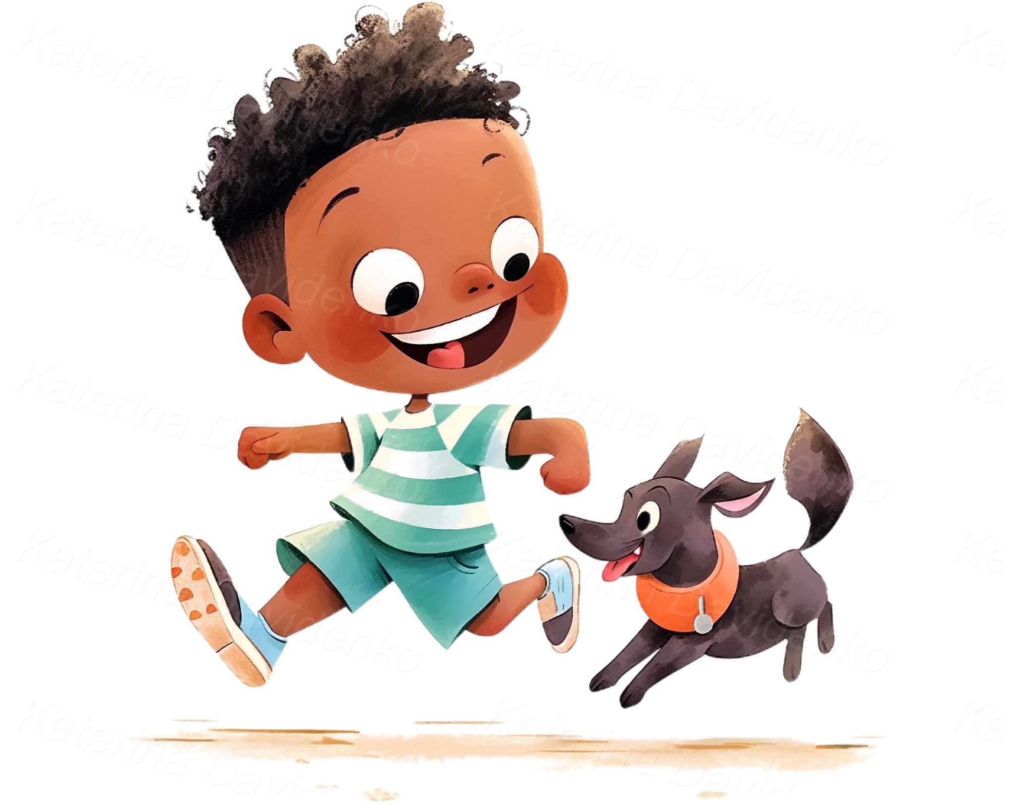 Cartoon Children Doing Different Outdoors Activities, Watercolor ...