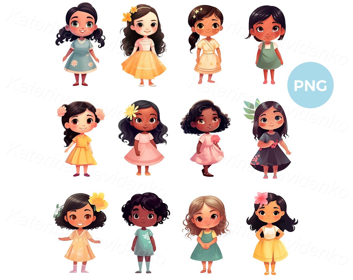 Cartoon Little Girls Clipart, Preschooler Children Clip Art Set ...