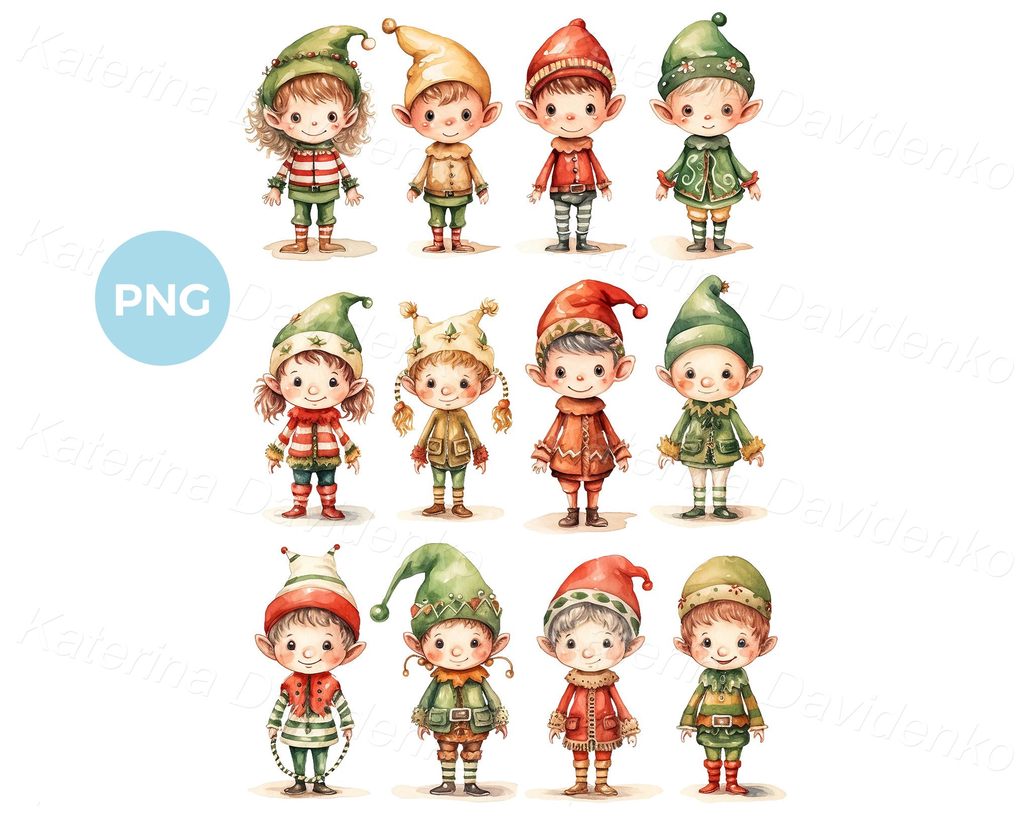 Collection of Cute Cartoon Christmas Elves, Smiling Little Boys and ...