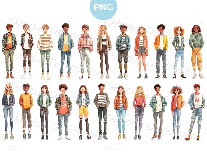 Teen Boy Fashion Digital Clipart Bundle in PNG Format Transparent ...