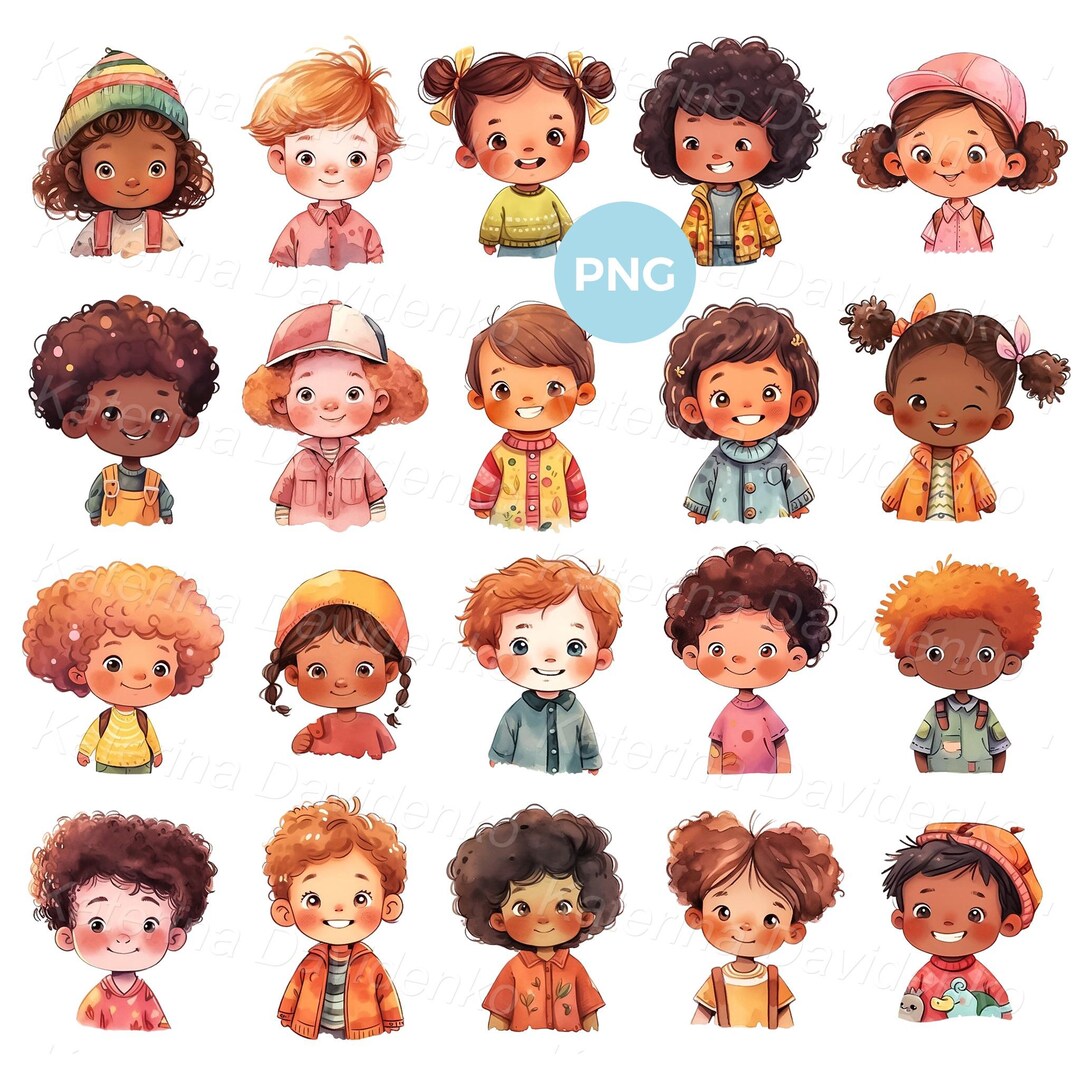 Happy Cartoon Kids Heads Png Clipart Set, Multinational Smiling ...