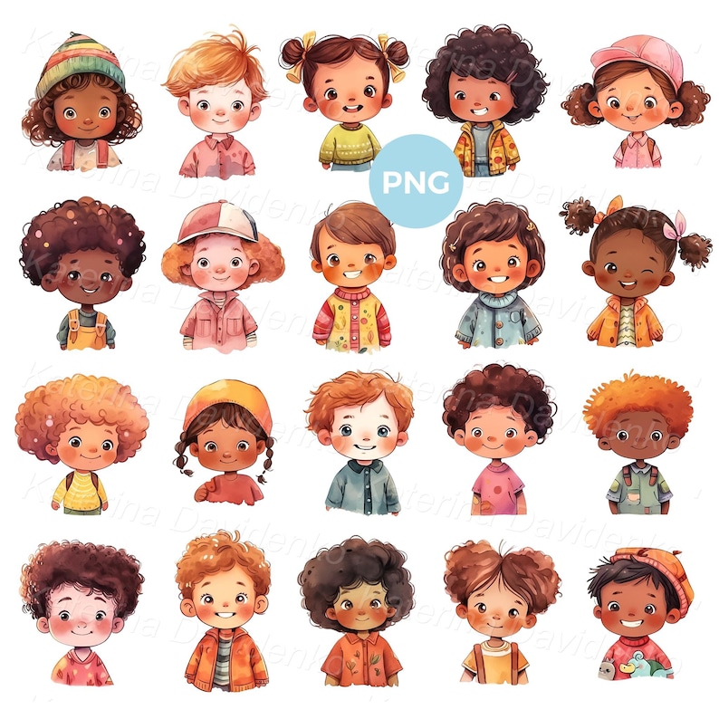 Happy Cartoon Kids Heads Png Clipart Set, Multinational Smiling ...