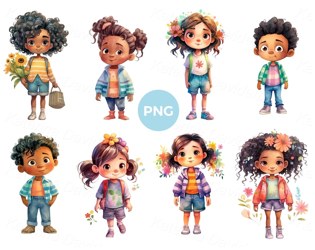 PNG Clipart. Collection of Cute Happy Cartoon Little Kids, Boys and ...