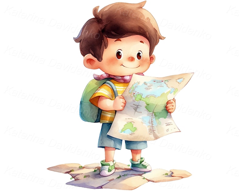 Collection of Watercolor Cartoon Kids Vacation PNG Clipart, Summer ...