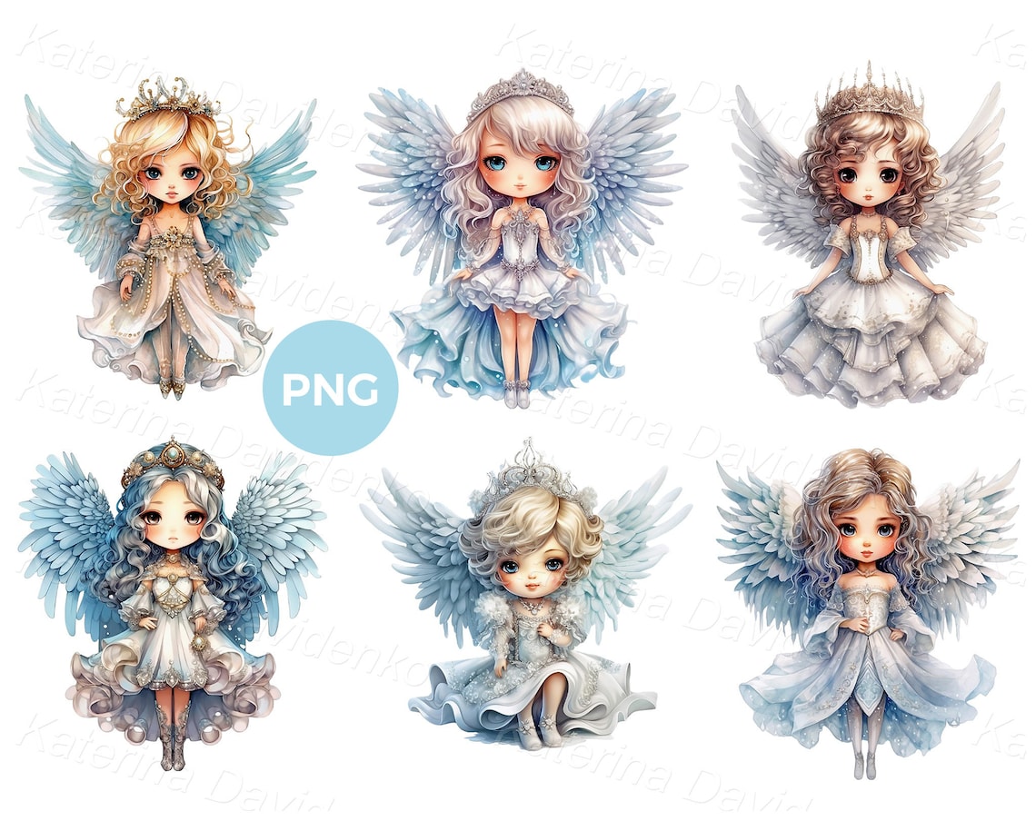 Collection of Cute Little Angels PNG Clipart Set of Cartoon - Etsy