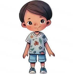 Set of Cute Standing Children, Full Height. Preschooler Cartoon Little ...