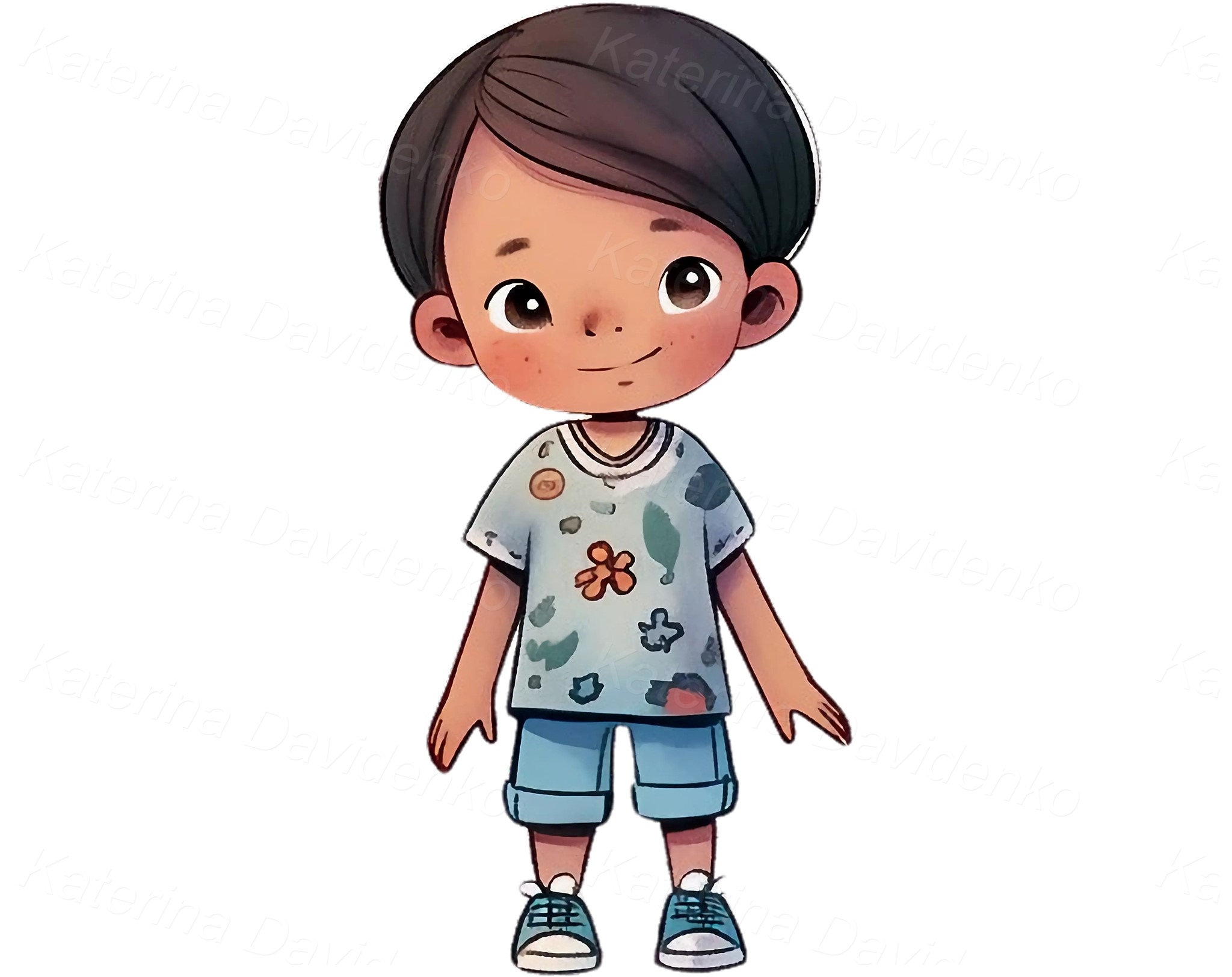 Set of Cute Standing Children, Full Height. Preschooler Cartoon Little ...