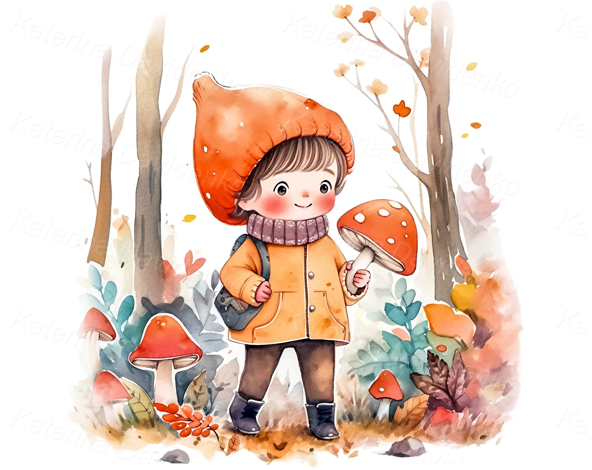 Cute Cartoon Kids PNG Clipart. Watercolor Set of Autumn Season PNG ...