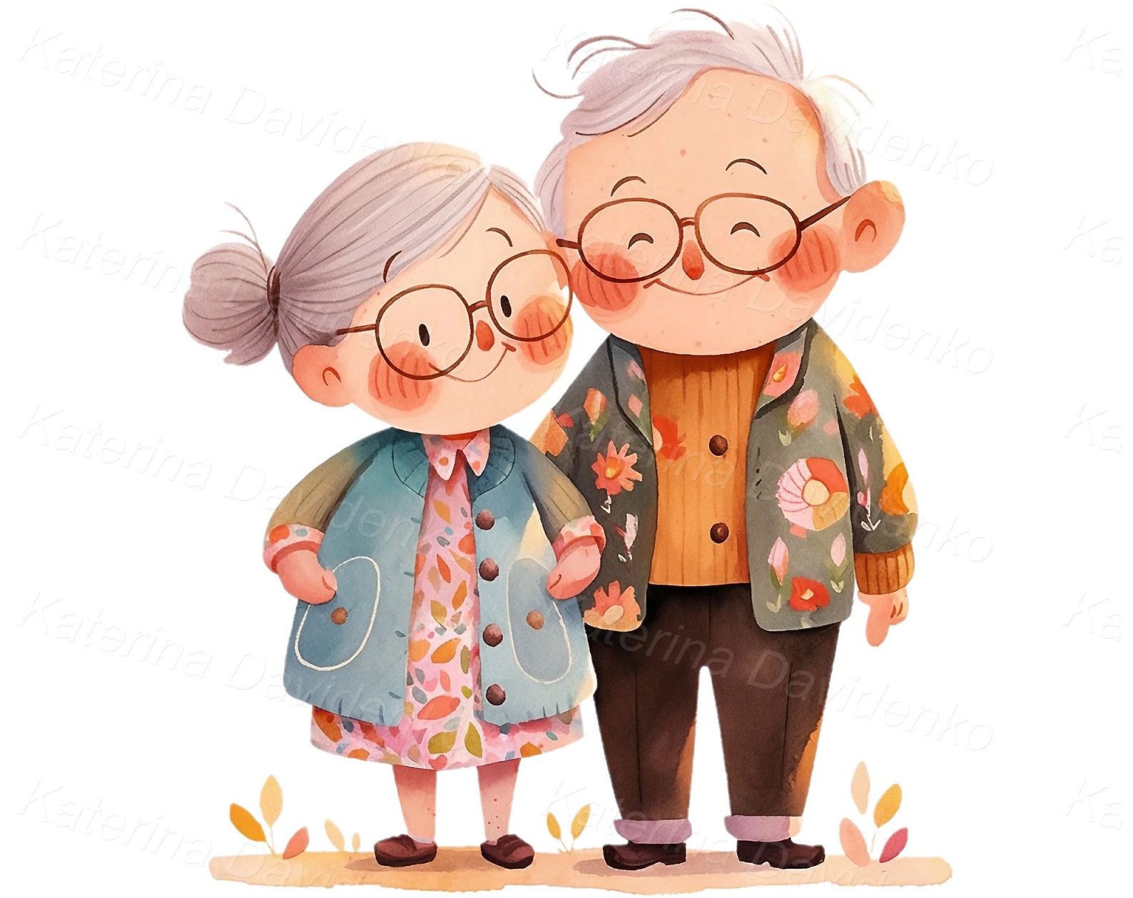 Collection of Happy Elderly Couples. Cartoon Grandparents PNG Clipart ...