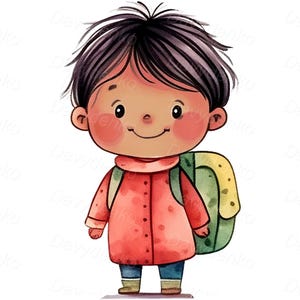 Set of Cute Cartoon Schoolkids With Backpack, Isolated Kids PNG Clipart ...