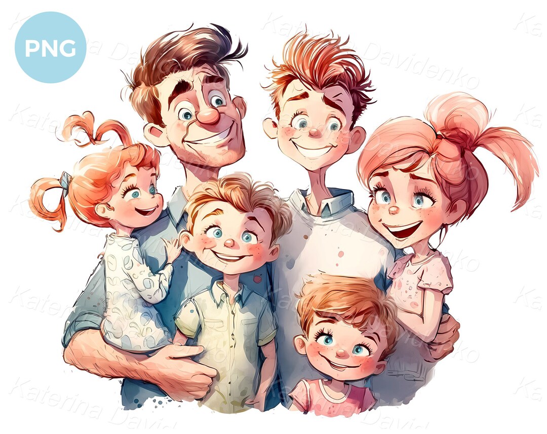 Family PNG Clipart. Happy Cartoon Big Family With Many Children ...