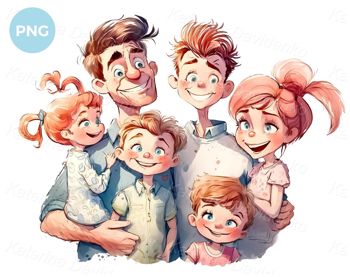 Family PNG Clipart. Happy Cartoon Big Family With Many Children ...