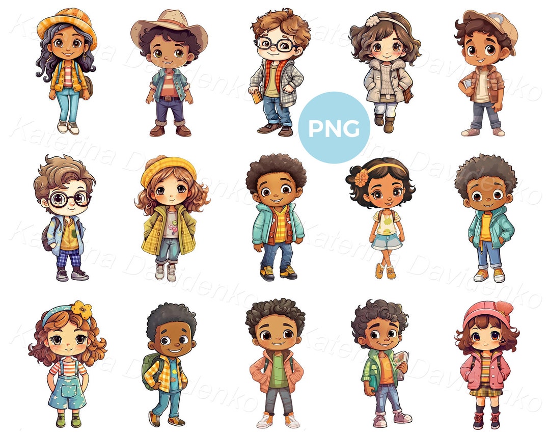 Cartoon Children Clipart, Kids Icons Set, Happy Boys and Girls Clipart ...
