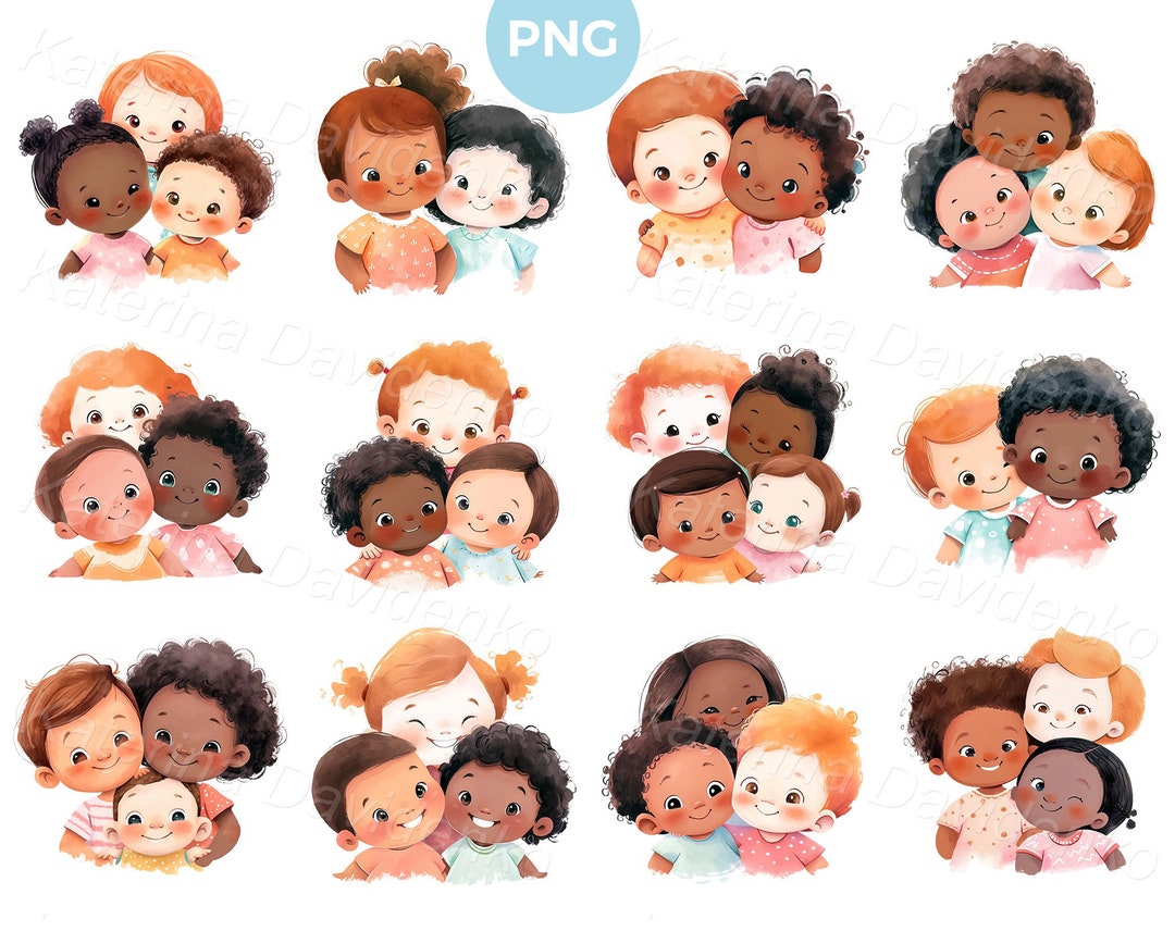 Collection of Groups of Smiling Little Children. Cartoon Multiethnic ...