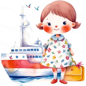 Collection of Watercolor Cartoon Kids Vacation PNG Clipart, Summer ...