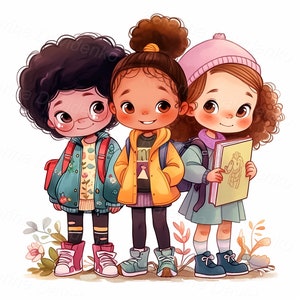 Watercolor Cartoon School Kids With Books. Children PNG Cliparts. Kids ...