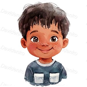 Collection of Watercolor Cartoon Happy Kids Faces Clipart, Smiling ...