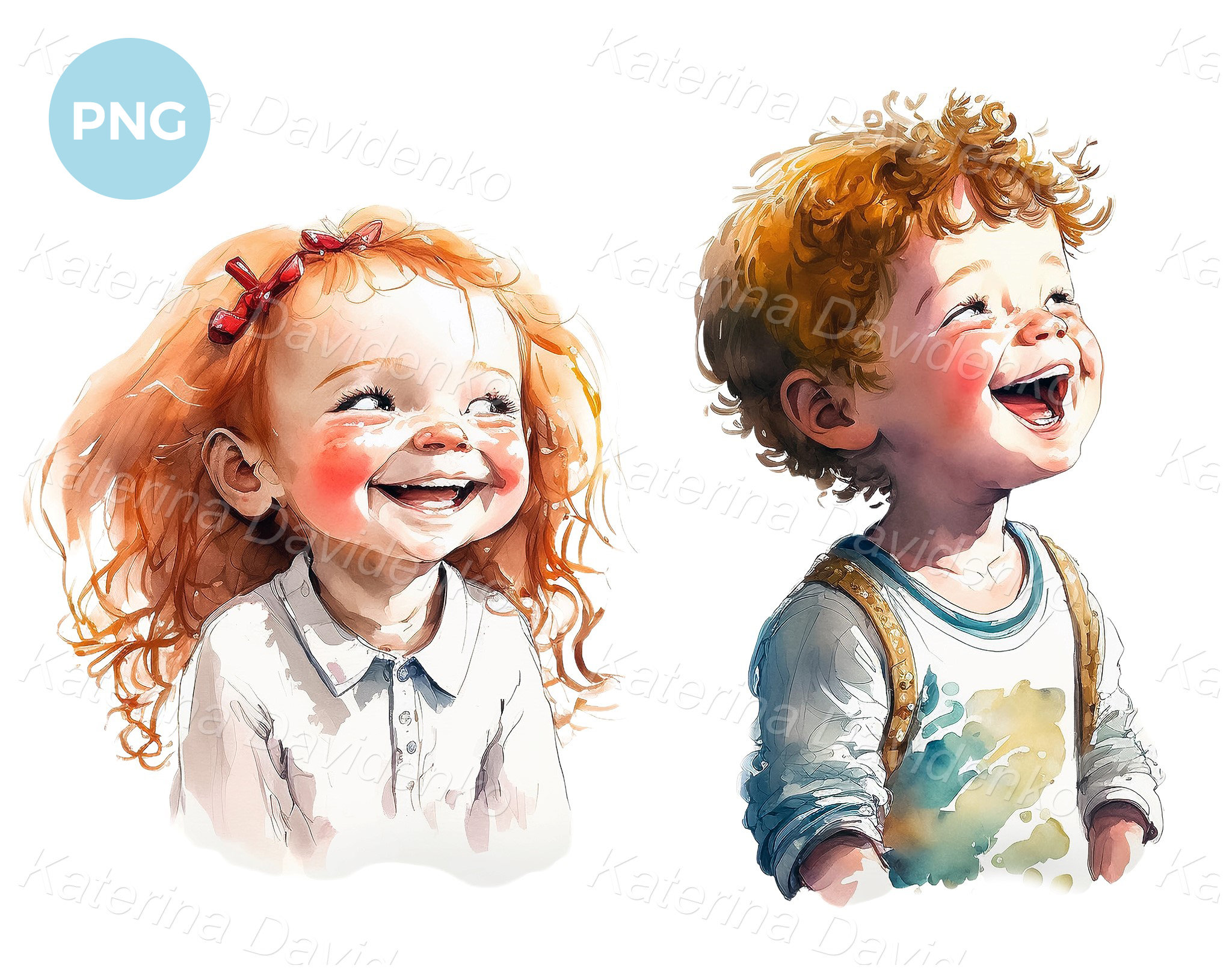 Watercolor Painting of Happy Laughing Little Kids, Boy and Girl ...