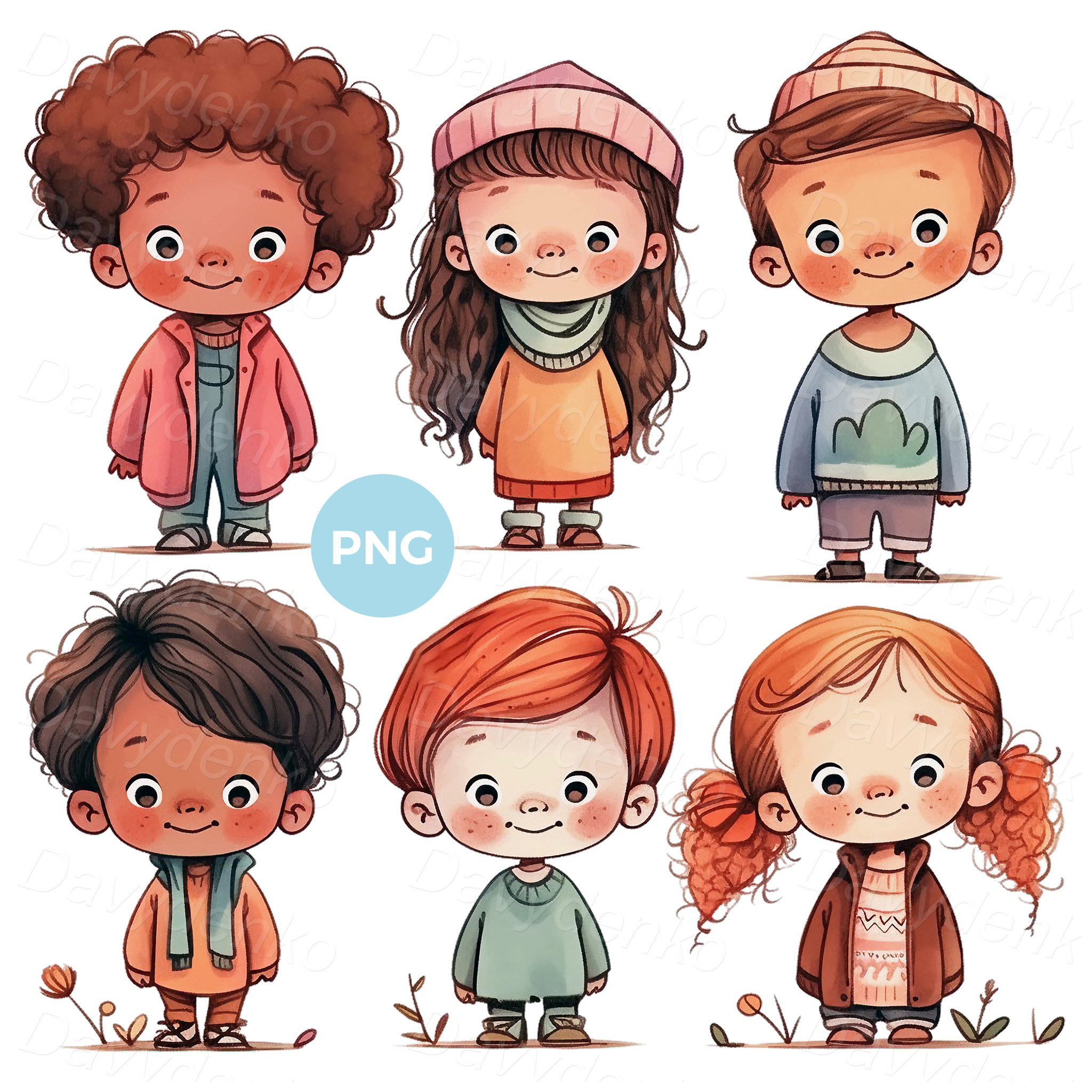 Set of Cartoon Little Children PNG Clipart. Cute Kindergarten Kids ...