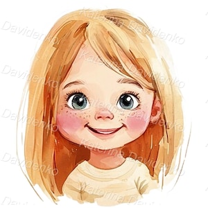 Collection of Watercolor Cartoon Happy Kids Faces Clipart, Smiling ...