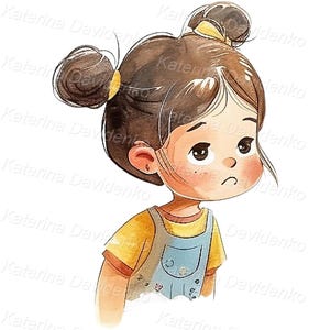 Kids Emotions PNG Clipart Set. Cartoon Little Girl With Different ...