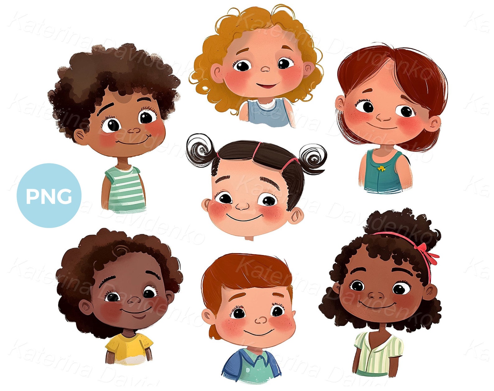 Set of Cartoon Kids Avatars PNG Clipart, Multinational Happy Children ...