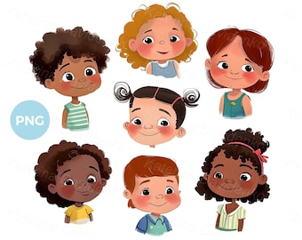 Kids Faces Digital Clipart, Cute Kids Clip Art, Children Head ...