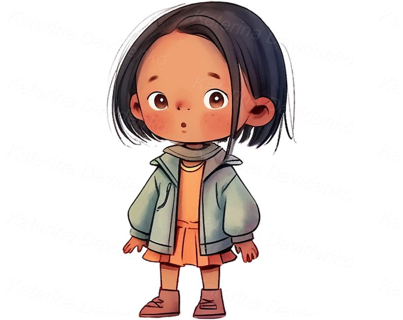 Set of Cute Standing Children, Full Height. Preschooler Cartoon Little ...