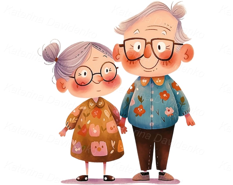 Collection of Happy Elderly Couples. Cartoon Grandparents PNG Clipart ...