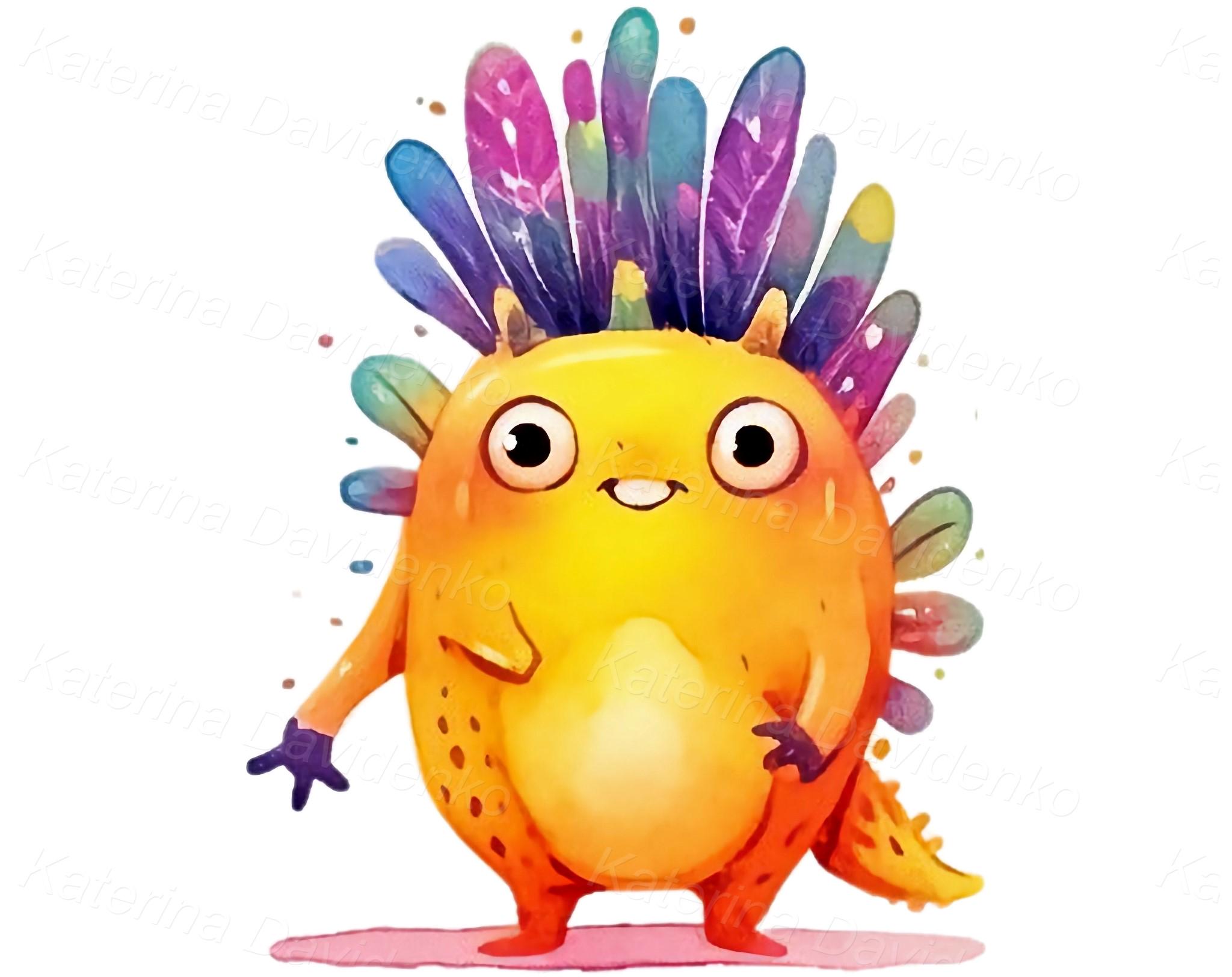 Cute Watercolor Monster Clipart Set, Funny Cartoon PNG (digital ...