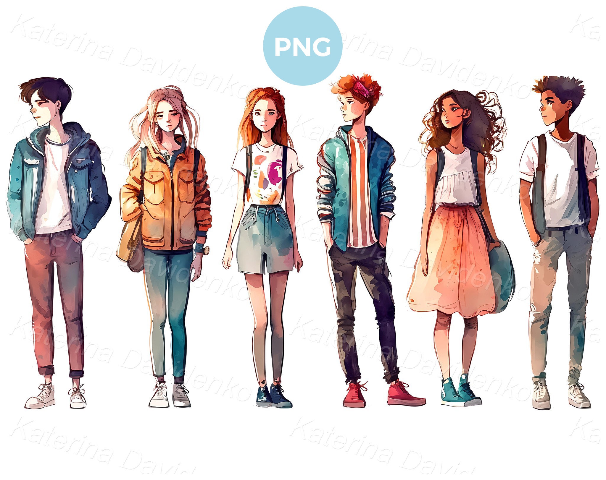 Cartoon Teens PNG Clipart. Young People Standing in a Row. Boys and ...