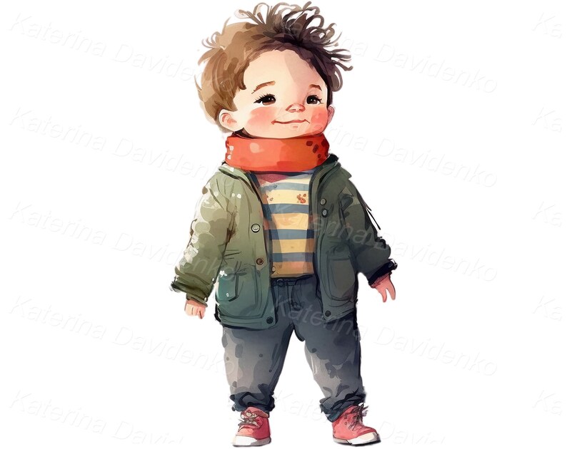 Children in Winter Casual Clothes Standing in a Row, Isolated ...