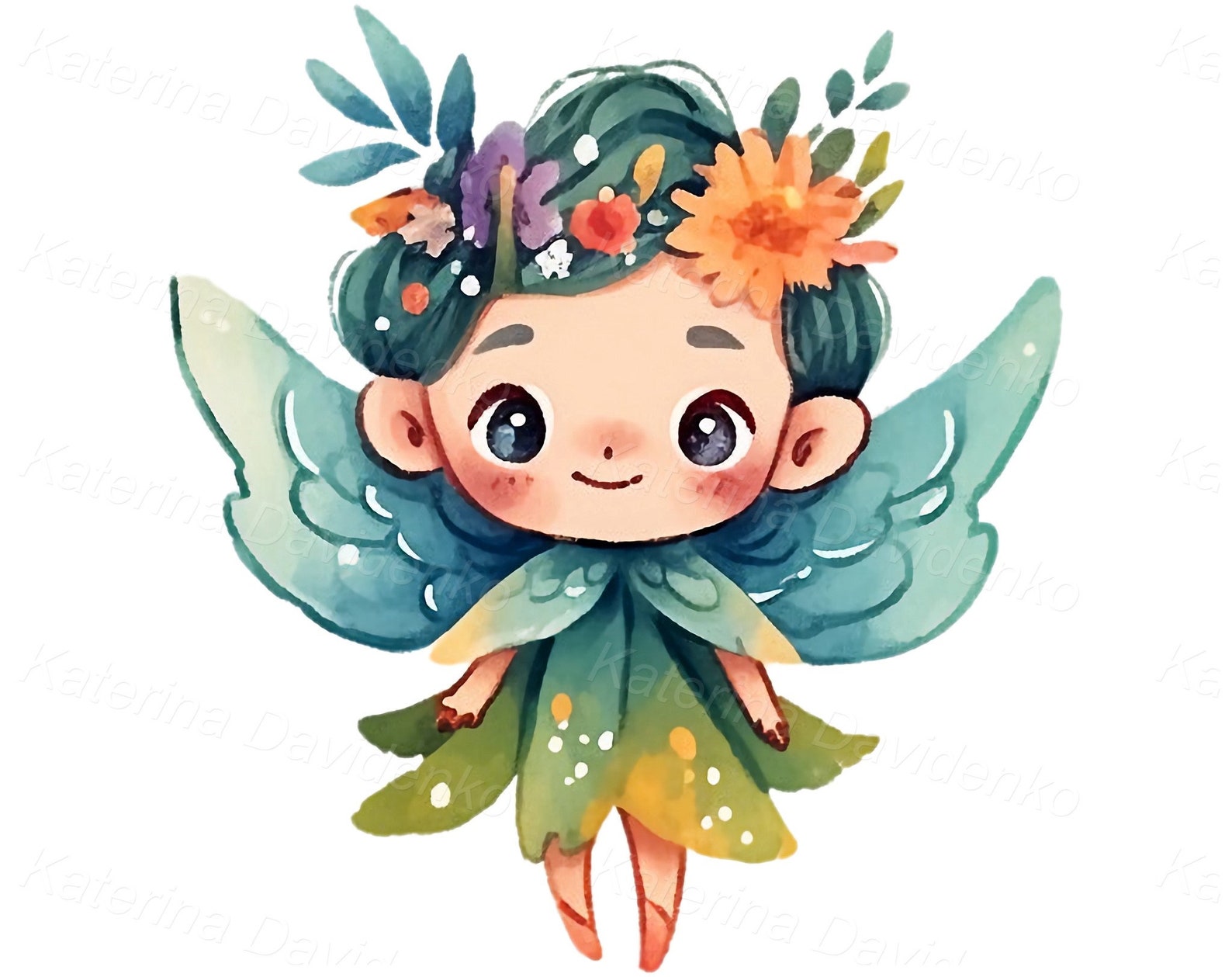 Set of Cute Watercolor Fairies PNG Clipart, Cartoon Characters in Anime ...