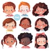 Set of Cartoon Smiling Little Girls Faces PNG Clipart, Funny Kids ...