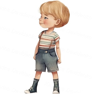 Cute Little Preschooler Kids, Isolated Cartoon Watercolor Children in ...